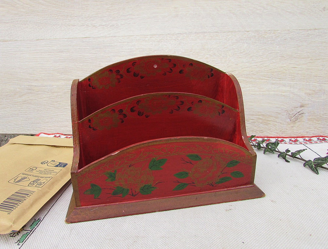 Vintage Wooden Letter Holder Box, Vintage Wood Desk Organizer, Office ...
