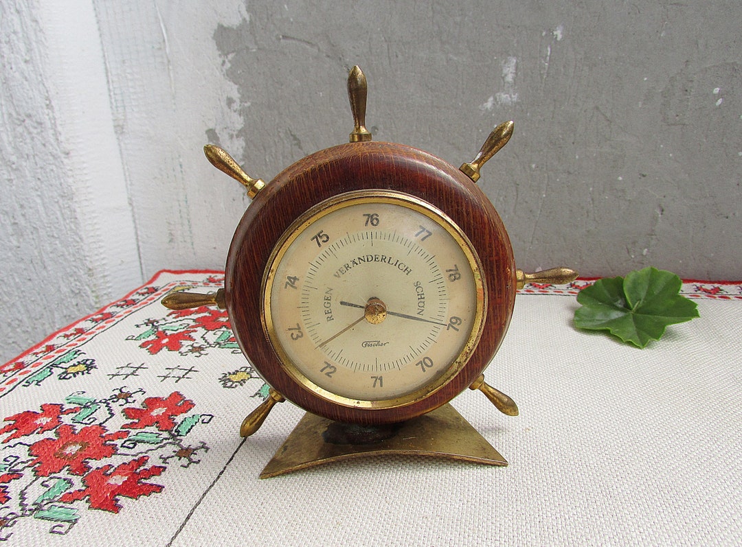 Vintage Wood and Brass Barometer FISCHER, Unique German Barometer '60 ...