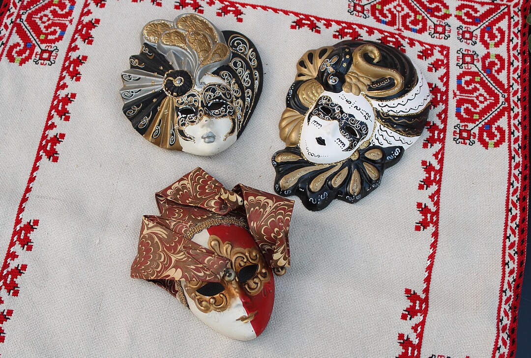 Vintage Ceramic Venetian Carnival Masks, Italian Wall Decor, Set of ...