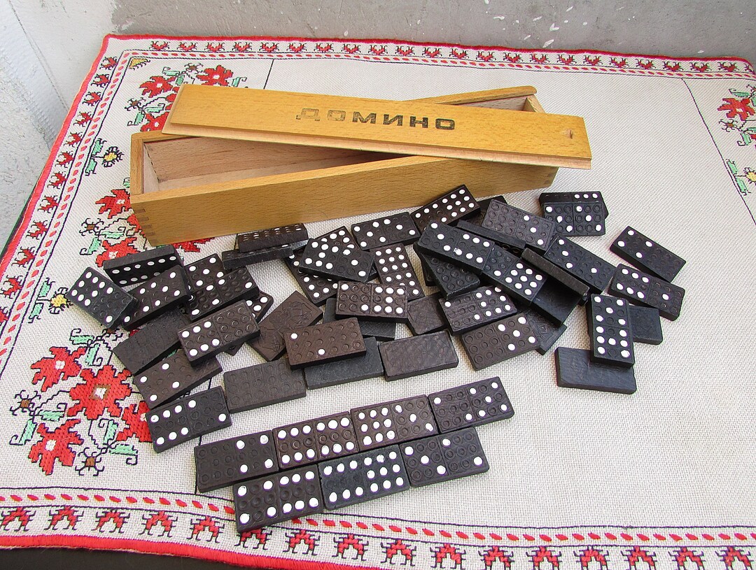 Vintage DOUBLE Dominoes Game Set, Kids Wooden Toy, BIG Wooden Domino ...