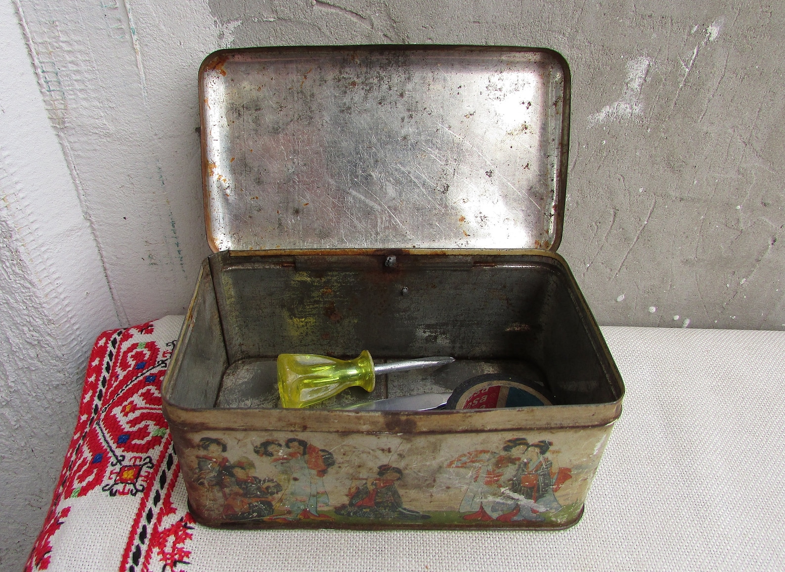 Vintage Tin Hardware Box with Lid Sheet Metal Box 2 Old Tin | Etsy