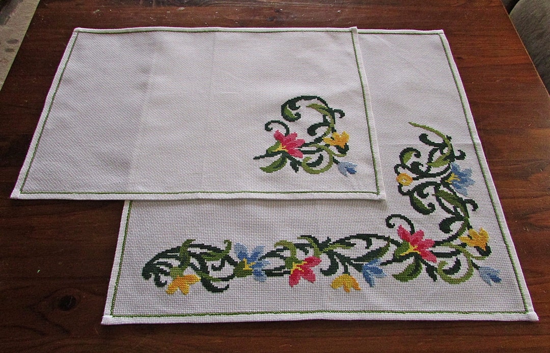 Handmade Set of 2 Embroidered Tablecloths, Cotton Tablecloths ...