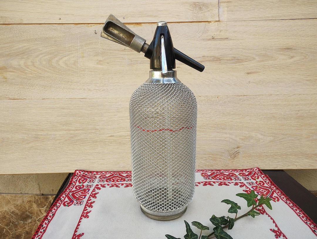 Vintage Soda Siphon Glass Seltzer Bottle With Mesh Cover, Soda ...
