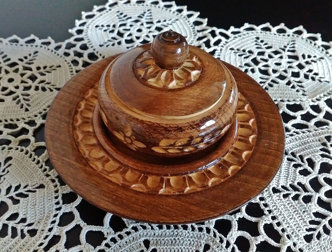 Vintage Wooden Salt Shaker and Little Dish for Spices, Carved Wood Salt ...
