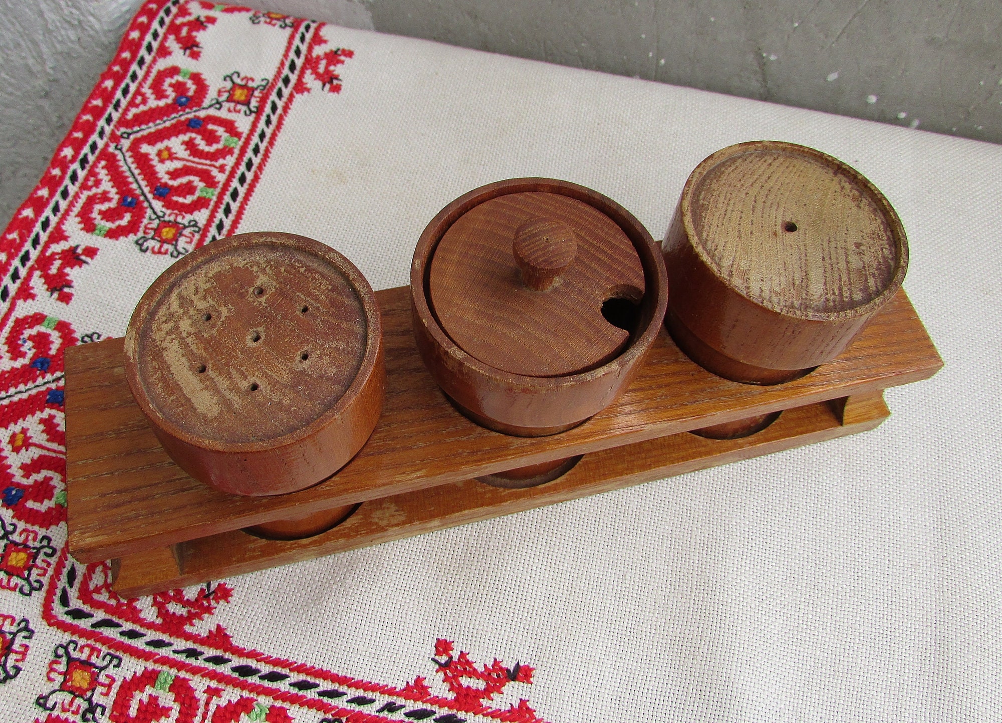 Vintage Hand-turned Triple Wooden Salt Shaker for Spices | Etsy