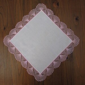 Handmade Pink Handkerchief, Ladies Pink Hand Crochet Edging ...
