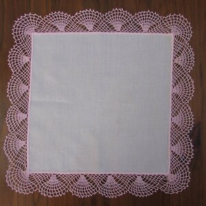Handmade Pink Handkerchief, Ladies Pink Hand Crochet Edging ...