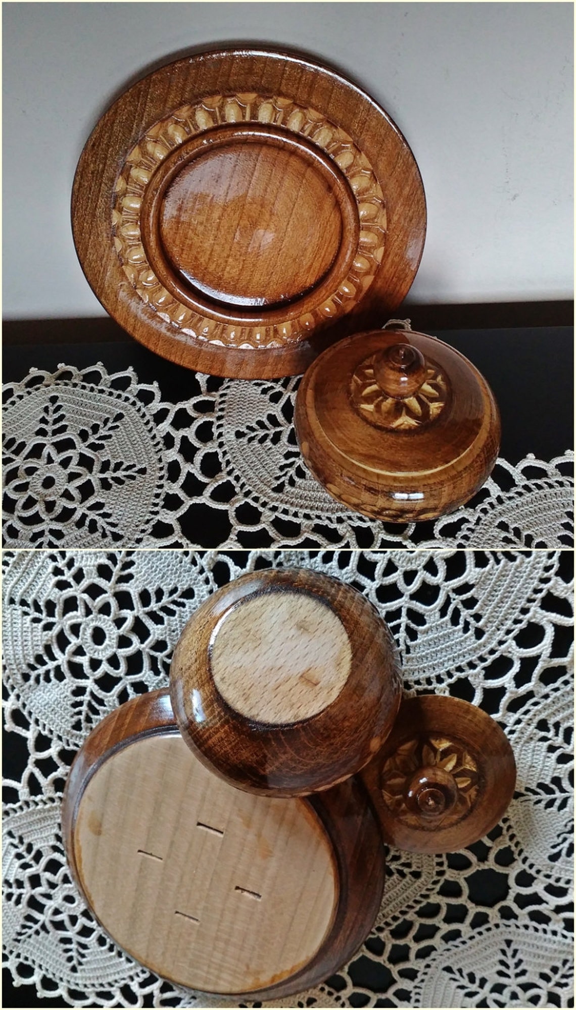 Vintage Wooden Salt Shaker and Little Dish for Spices Carved - Etsy