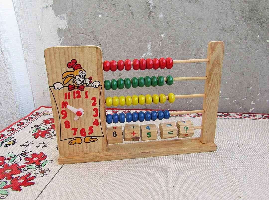 Vintage Wooden Abacus With Teaching Clock, School Toy - Etsy