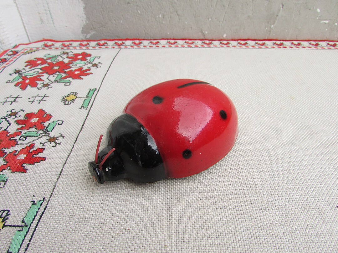 Vintage 60s Mechanical Wheel Ladybug Toy, Vintage Child Toy Ladybug ...