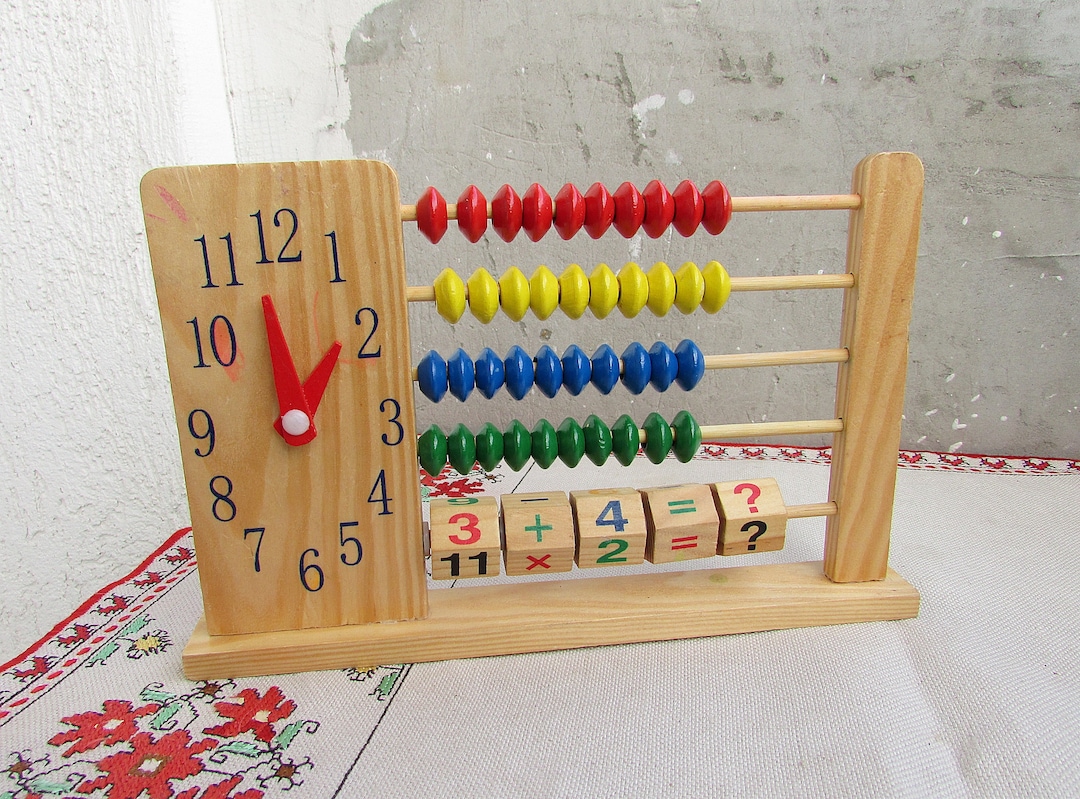 Vintage Wooden Toy Abacus and Teaching Clock, School Abacus With Clock ...