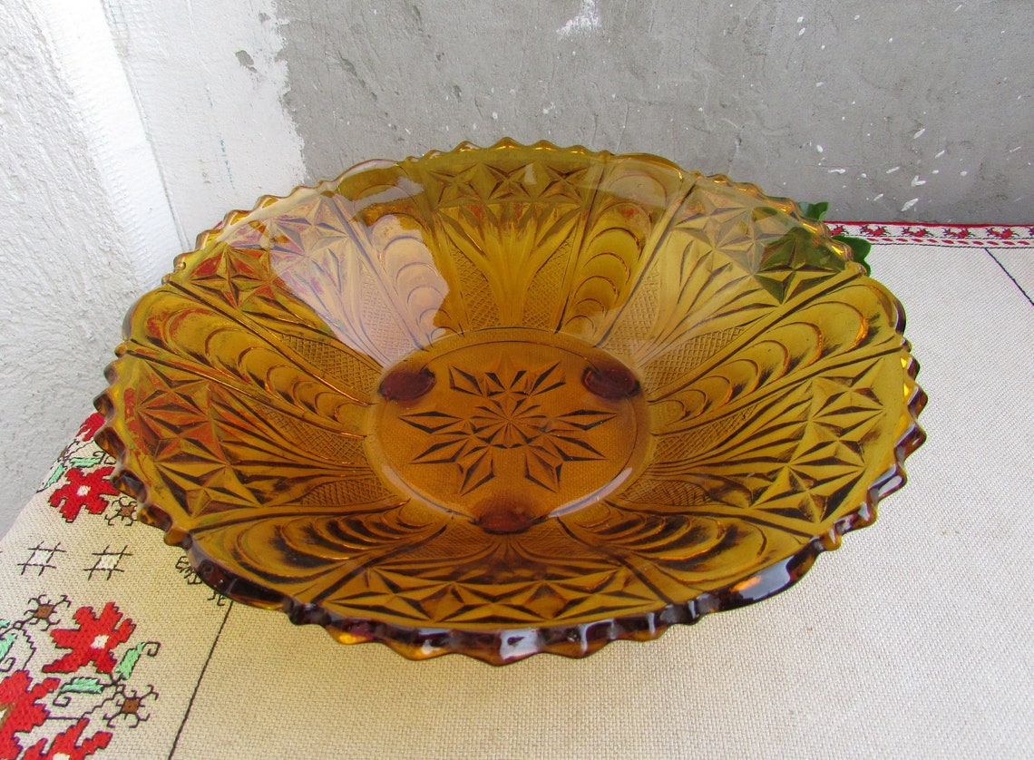 Vintage Colored Glass Plate Brown Glass Plate Vintage Cake | Etsy