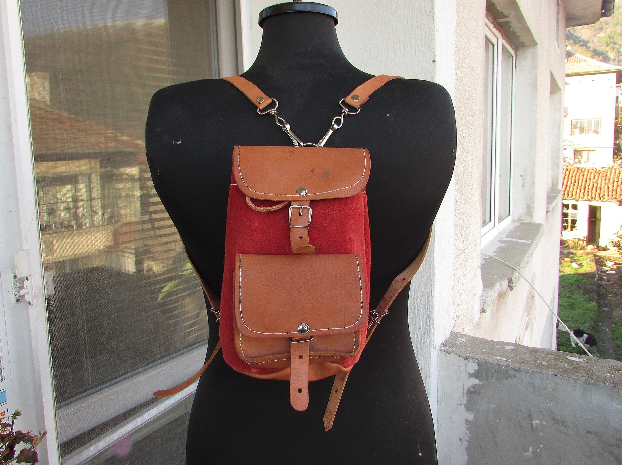 Vintage Suede and Patent Leather Backpack Brown Leather Bag - Etsy