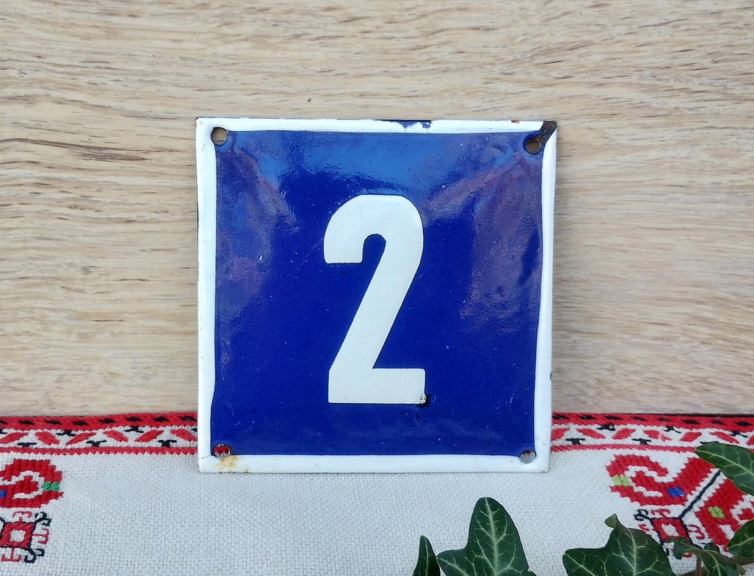 Vintage Blue and White Enamel House Number Two, Door Number 2, Blue ...