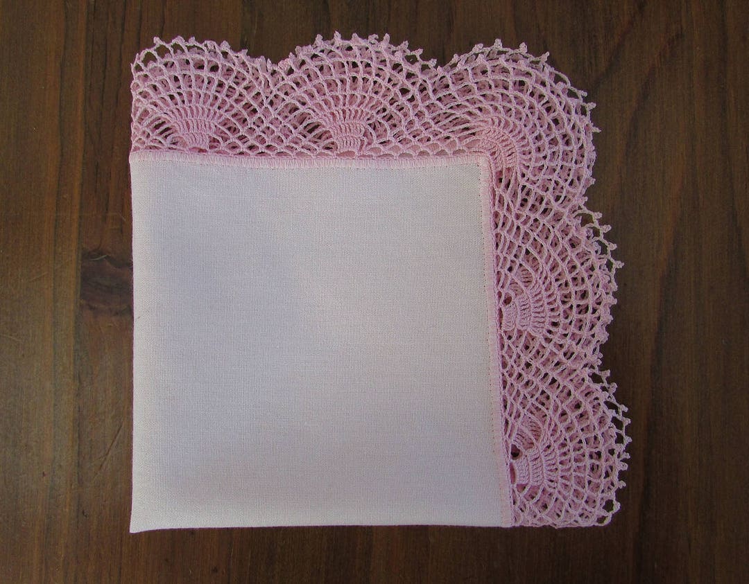 Handmade Pink Handkerchief, Ladies Pink Hand Crochet Edging ...