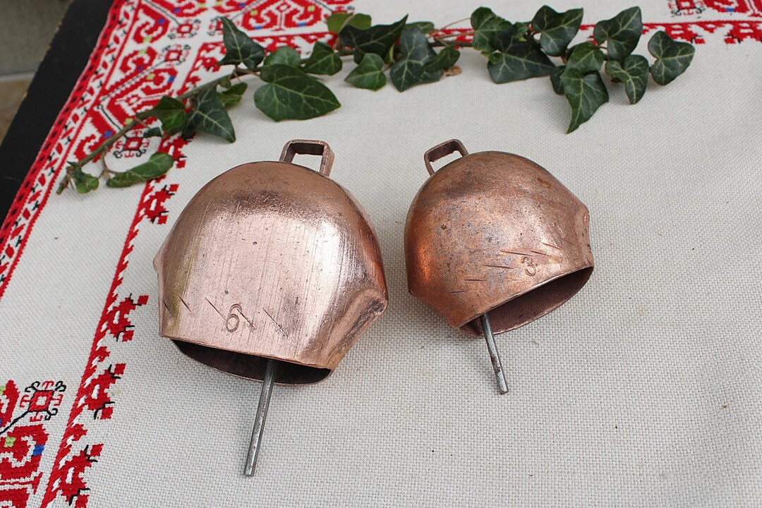 Set of Two Copper Bells, Rustic Goat Sheep Bells #3, Handmade Primitive ...