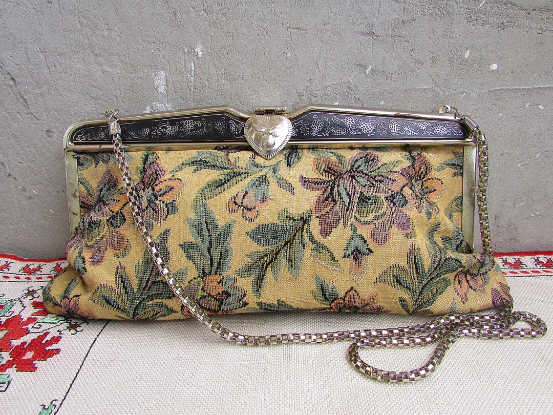 Antique Floral Design Clutch Purse, Textile Clutch Bag, Old Woman ...