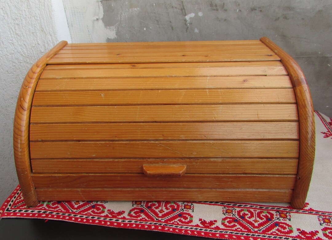 Vintage Wood Bread Box, Wooden Breadbox, Large Wooden Bread Box, Roll ...
