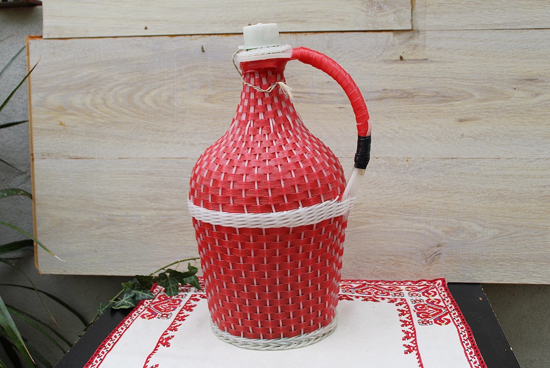 Vintage Hand Blown Glass Carboy: Wicker Wrapped Demijohn, Farmhouse ...