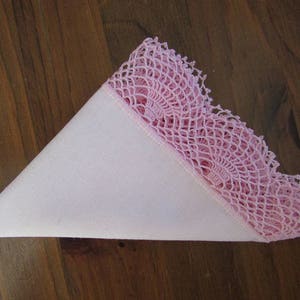 Handmade Pink Handkerchief, Ladies Pink Hand Crochet Edging ...