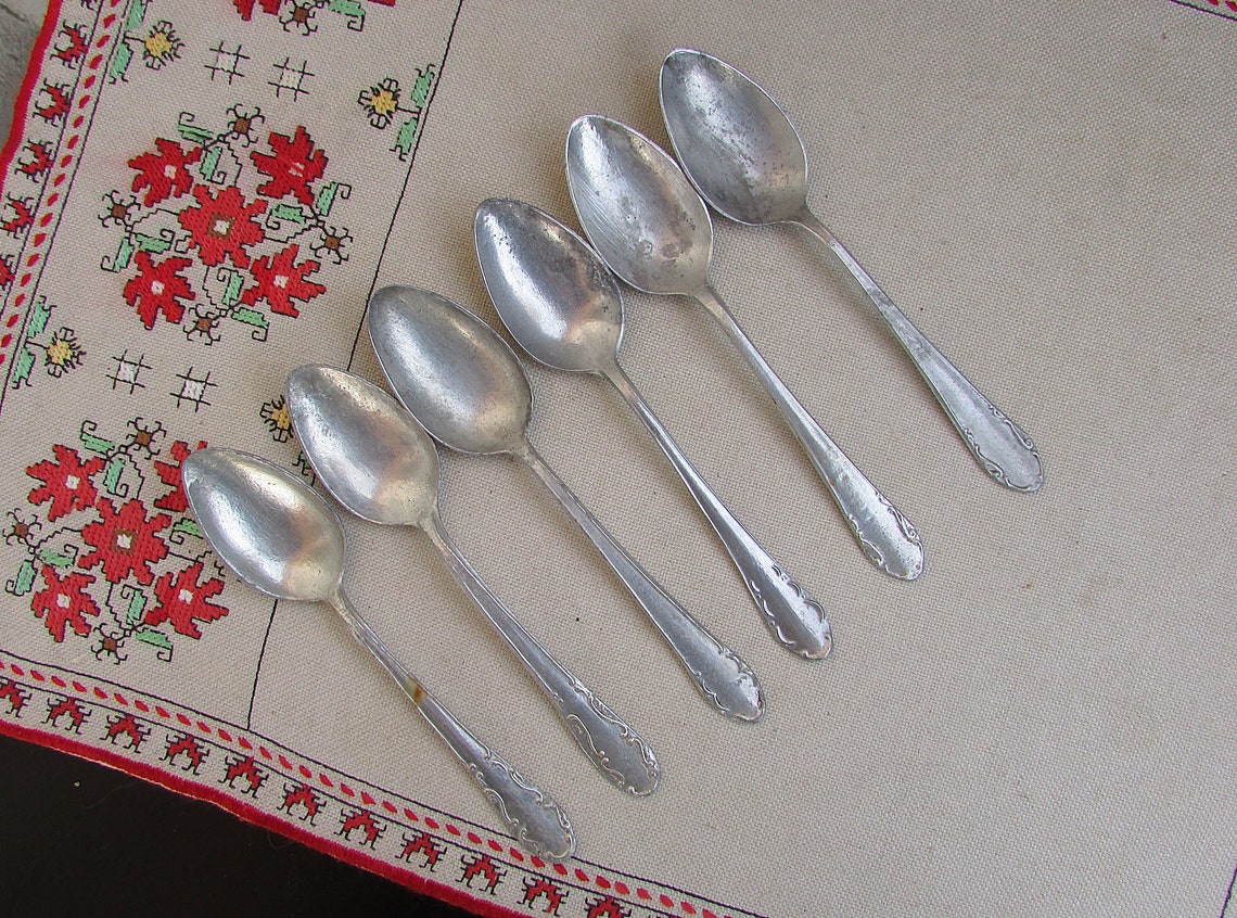 Vintage Aluminum Spoons Set of 6, Large Serving Spoons, Collectible ...
