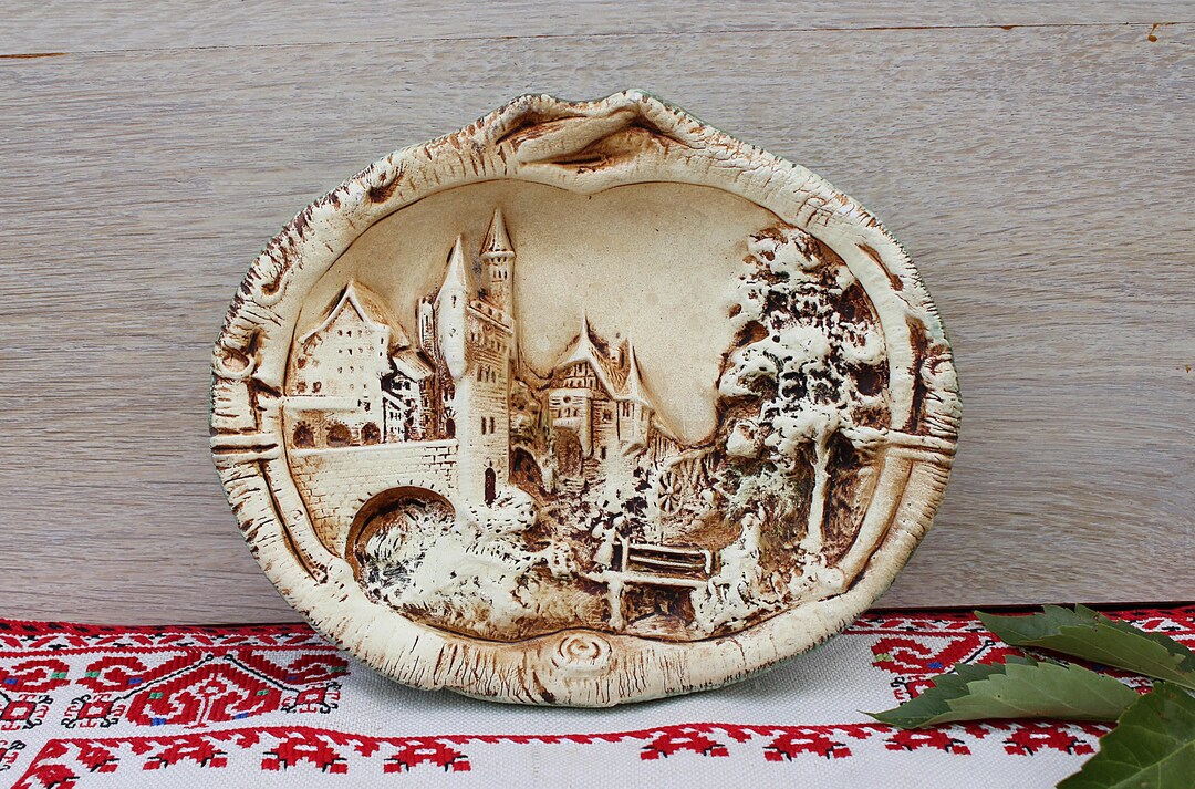 Vintage Ceramic Wall Tile, Ceramic Wall Plaque With Romanian Castle ...
