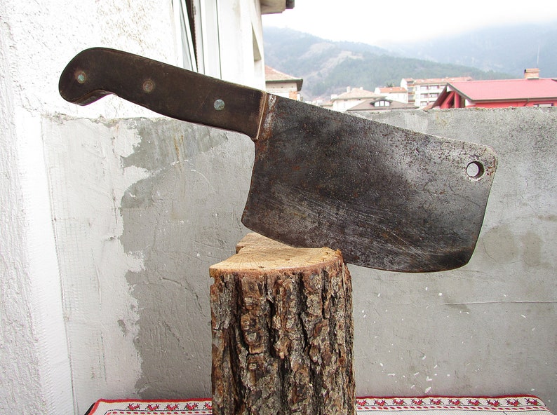 Vintage Meat Cleaver 70s Massive Butcher Knife Primitive - Etsy