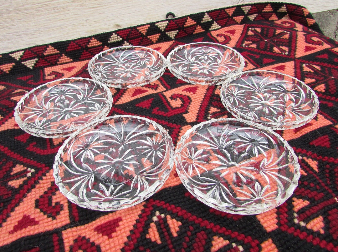 Set of 6 Vintage Small Glass Plates, Appetizer/dessert Plates 3, Clear ...