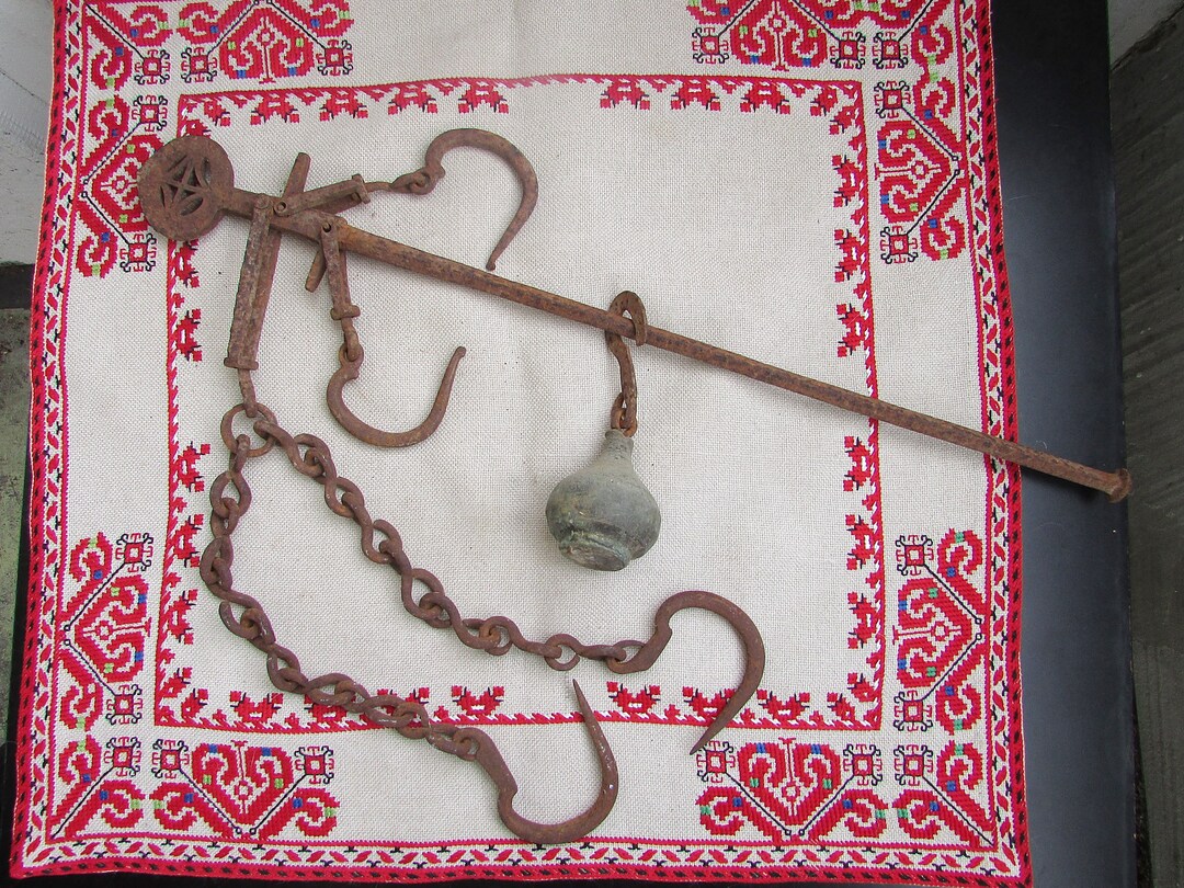 Antique Hanging Balance Scale, Old Rusty Iron Scale, Primitive Weighing ...
