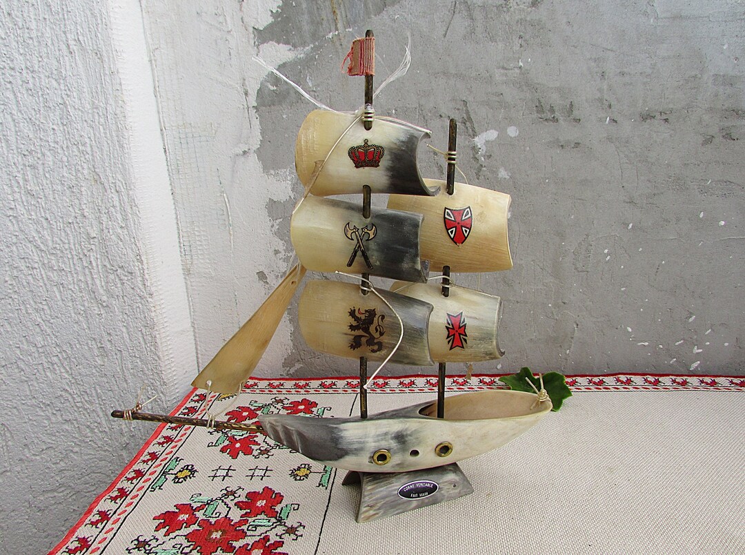 Vintage Sailing Ship Made of Horns, Handmade Horn Navy Ship, Unique ...