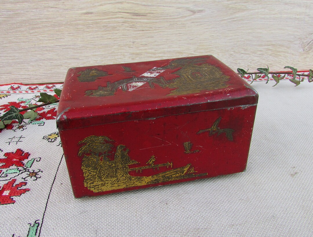 Vintage Tin Hardware Box With Lid, Sheet Metal Box #4, Old Tin Storage ...
