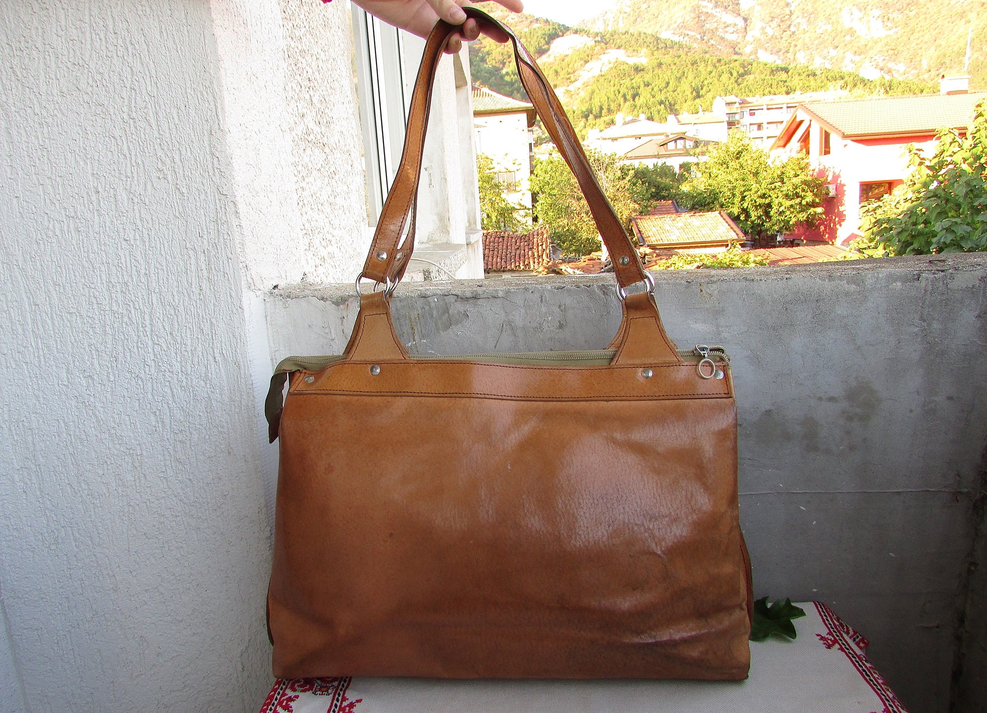 Vintage Genuine Leather Shoulder Handbag Unisex Brown Real | Etsy