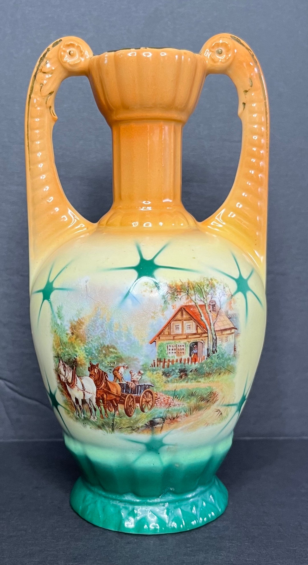 Czechoslovakia Old Cottage Horse & Wagon Print Ceramic Vase - Etsy