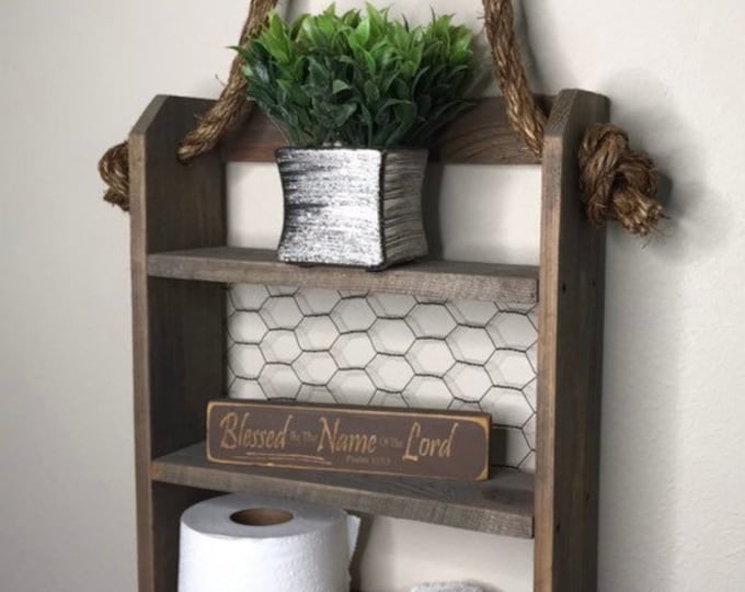 Farmhouse Over the Toilet Shelf Ladder, Rustic Bathroom Storage ...