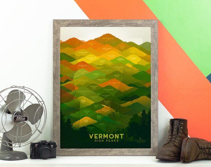 Vermont High Peaks Print • Green Mountains VT • Hiking Poster • Peak ...