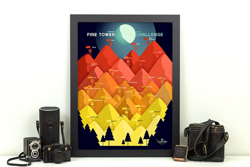 Adirondack Fire Tower Challenge Print ADK / Catskills NY | Etsy