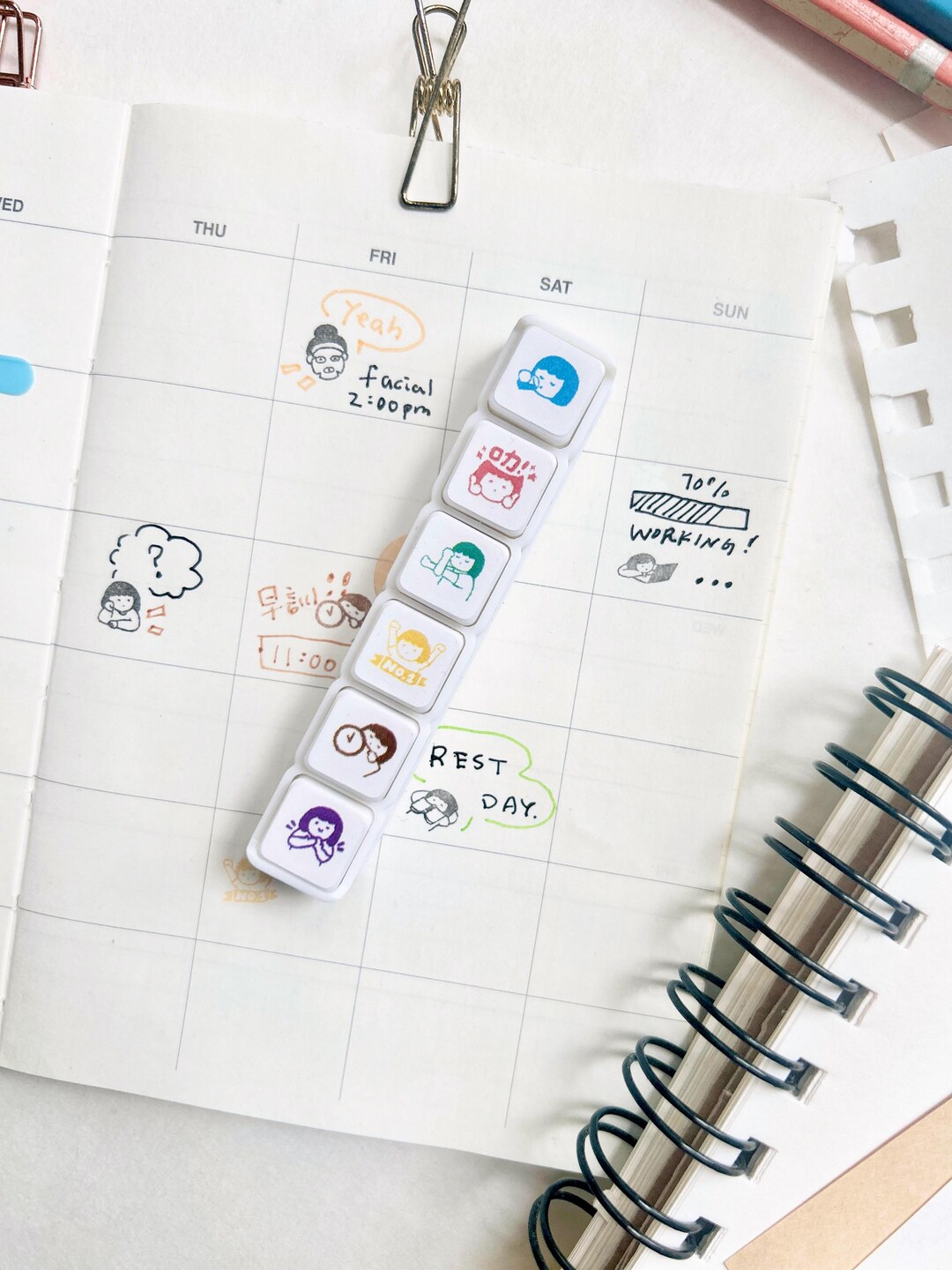 Habit Tracker for Planner, 6 in 1 Detachable Push-button Stamps, Mini ...