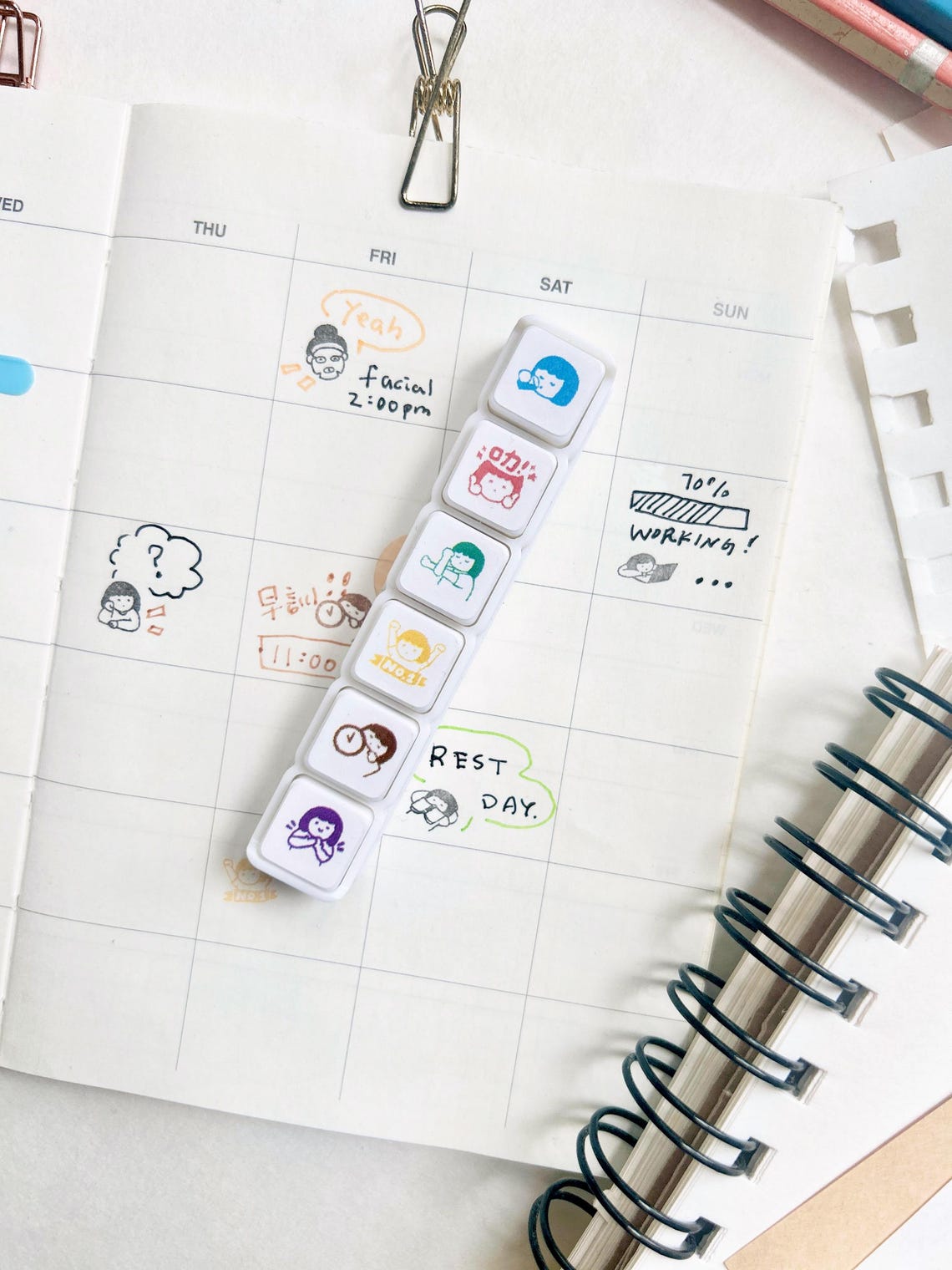 Habit Tracker for Planner, 6 in 1 Detachable Push-button Stamps, Mini ...