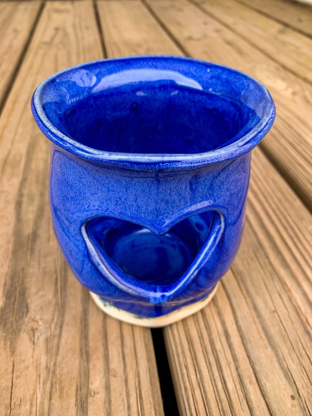 Hand Built Ceramic Pottery Heart Candle Holder Azure Blue - Etsy