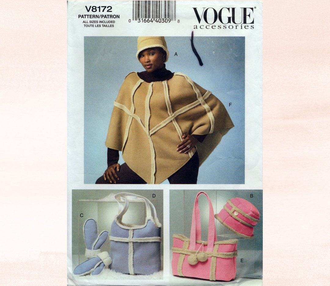 VOGUE Accessories Poncho Hat Mittens and Bags Sewing Pattern - Etsy