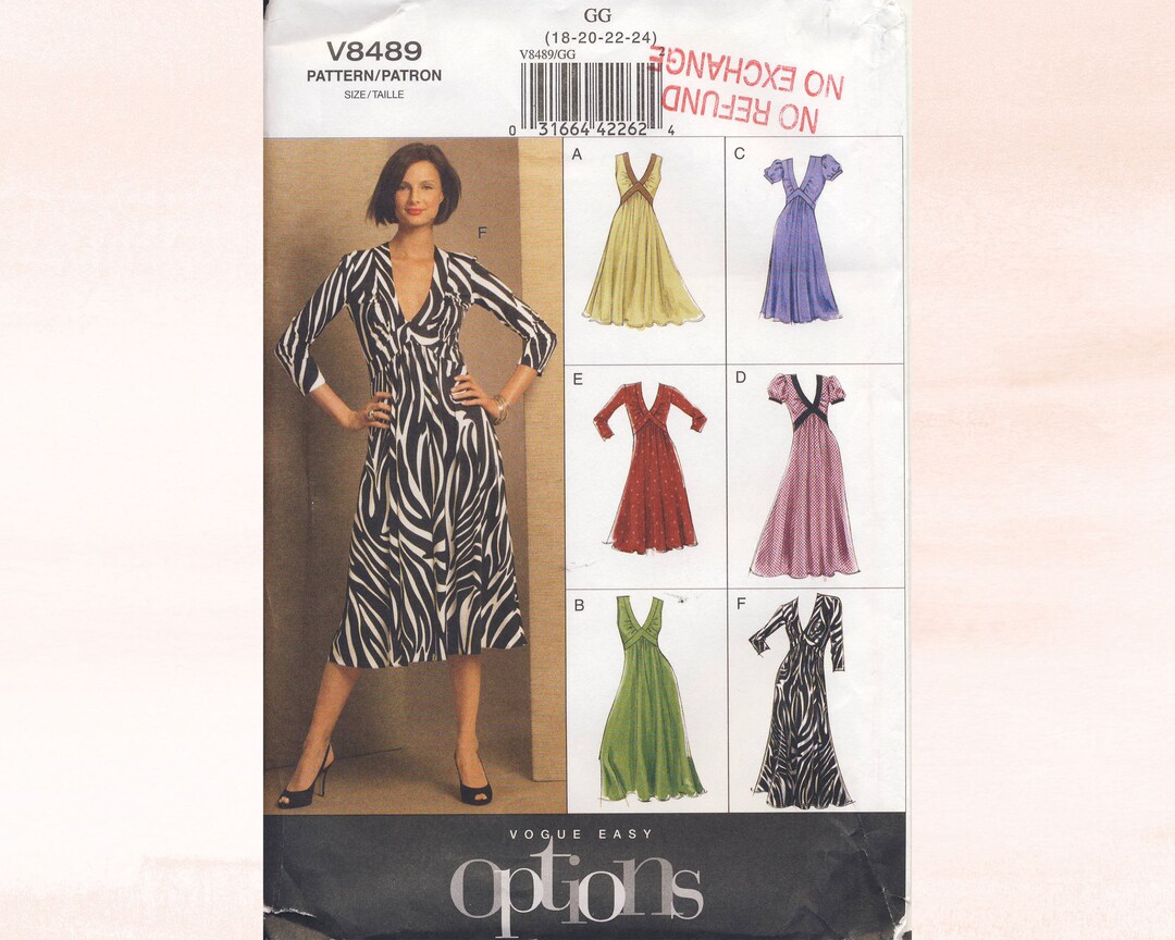 VOGUE Easy Options Dress Sewing Pattern - VOGUE V8489 - Size 18 20 22 ...