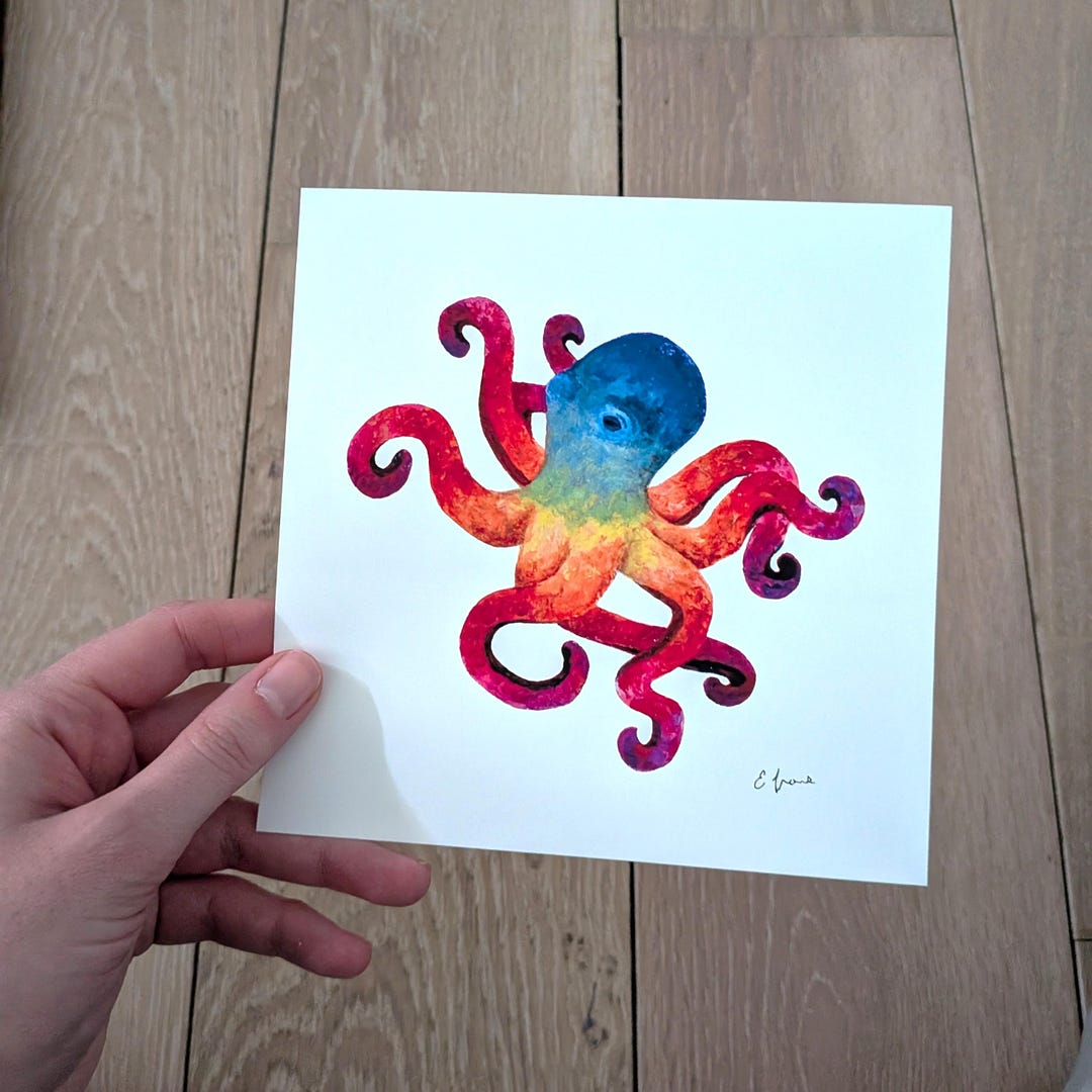 Rainbow Octopus - 6" X 6" Art Print - Etsy