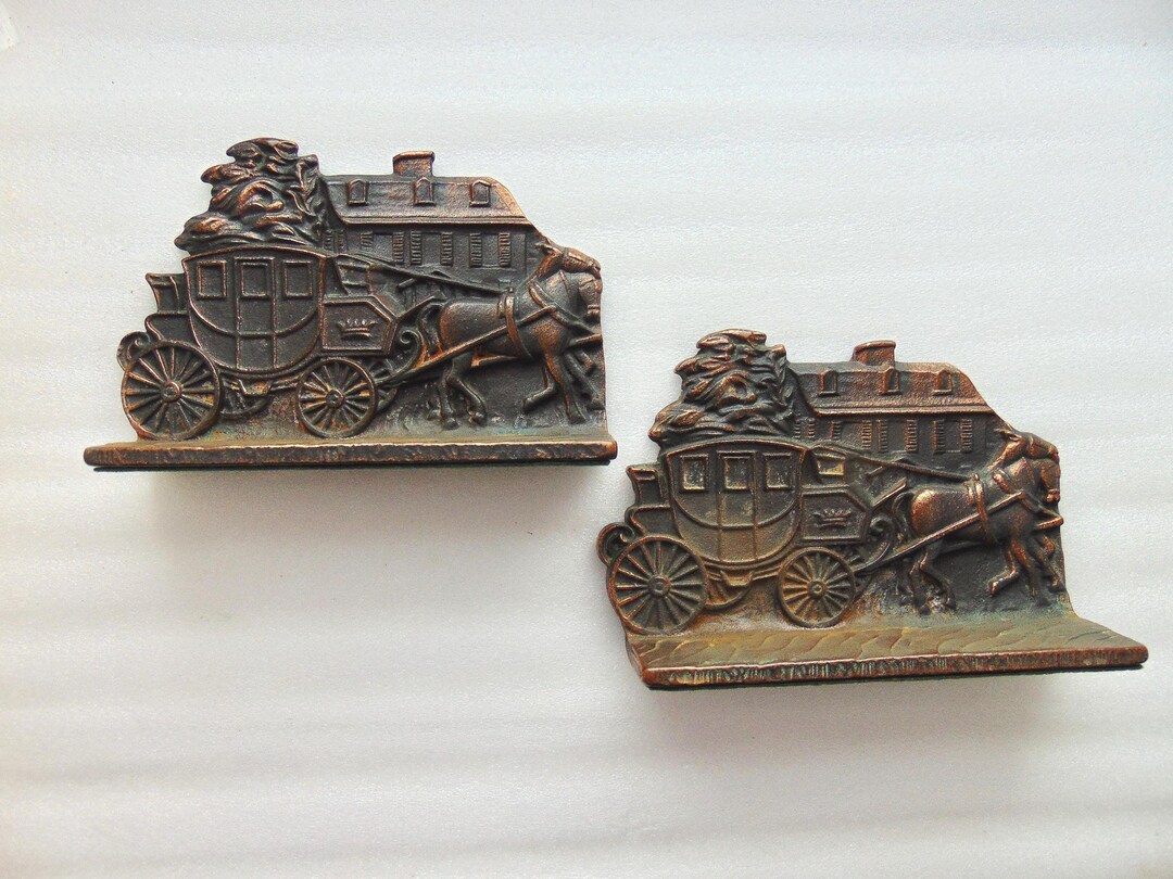 Pair Stagecoach Bookends, Cast Metal, Old West - Etsy
