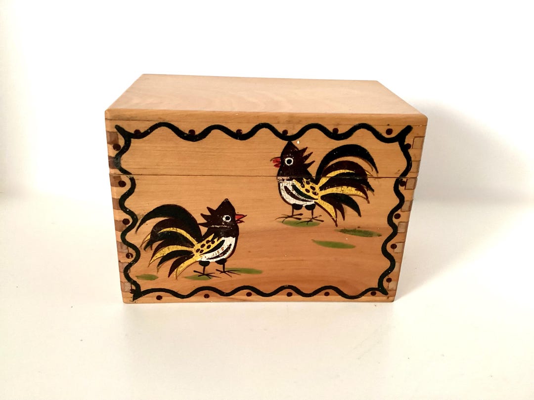 Woodpecker Product Recipe Box, Wood, 2 Roosters Design - Etsy