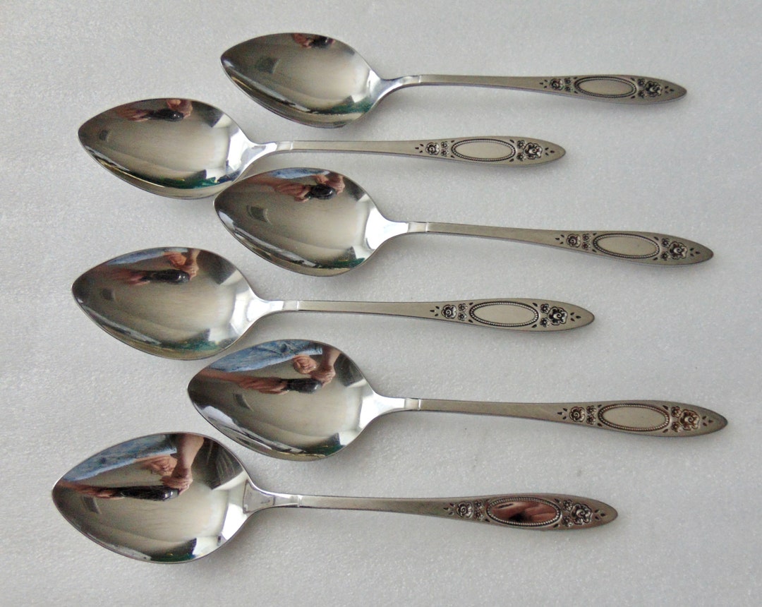 Oneida Community 6 Vignette Stainless Soup Spoons Vintage Silver Ware ...