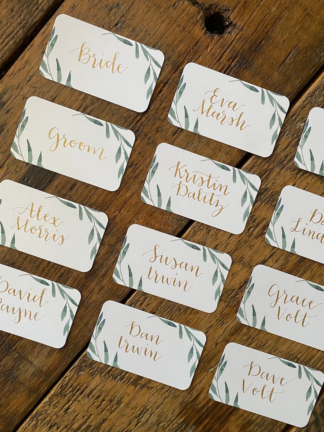 Set of 50 Olive Branch Place Cards in Hand Lettered Calligraphy - Etsy
