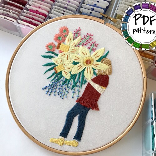 Girl and Flowers 6. Hand Embroidery Pattern PDF. DIY. - Etsy
