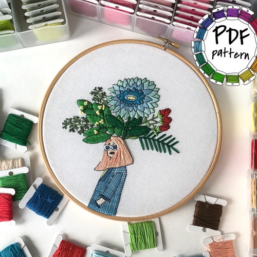 Girl and Flowers. Hand Embroidery Pattern PDF. DIY. Embroidery - Etsy ...