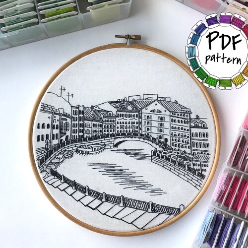 Milan Italy. Hand Embroidery Pattern PDF. DIY Embroidery Hoop - Etsy
