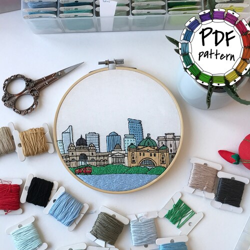 Melbourne Australia. Hand Embroidery Pattern PDF. DIY. | Etsy